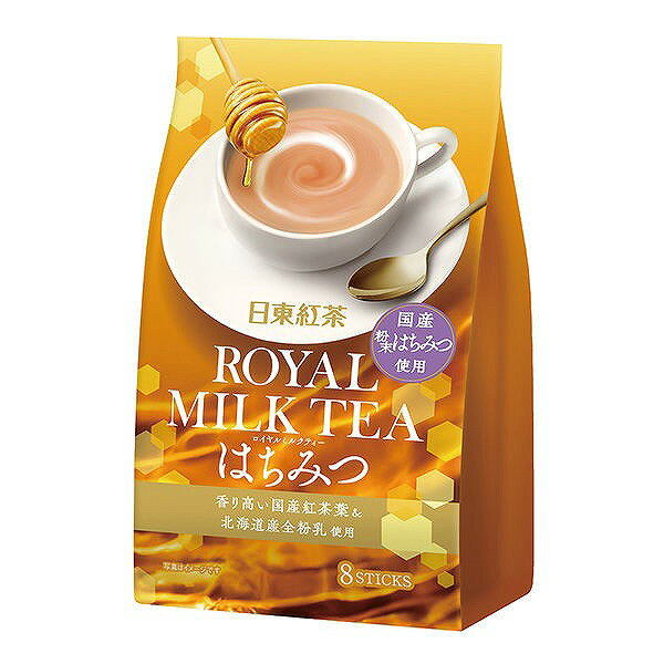 日東紅茶ロイヤルミルクティーのおいしさはそのままに、ふんわりはちみつ香るやさしい味わいのミルクティーです。国産紅茶葉配合、北海道産全粉乳100％使用の華やかな香りと深いコク、やさしい味わい。お湯にサッと溶ける便利なスティック個包装。国産粉末...