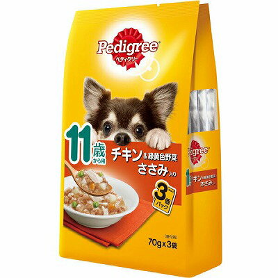 【商品説明】 11歳頃からの愛犬に必要な栄養がバランス良くとれる総合栄養食です。 愛犬の大好きなチキンに、ビタミン豊富な、緑黄食野菜とささみを加えました。 【商品仕様】 〇 原材料 ：肉類（チキン、ささみ、ビーフ）、野菜類（にんじん、いんげ...