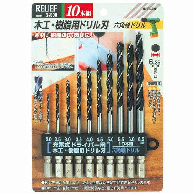 鋭い先端が加工材にくい込み、正確な丸穴加工ができるドリル刃 用途 DIT・木工・装飾・ホビー・模型関係など、幅広く使用できる 仕様 パッケージ寸法：155×107×15mm セット内容:直径2.0・2.5・3.0・3.5・4.0・4.5・5...