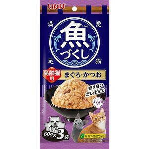 まぐろとかつおを猫ちゃんの食べやすい細かめのフレークで仕上げました。 高齢猫の健康に配慮してオリゴ糖入り スルッと出しやすいやわらかなゼリータイプ 緑茶消臭成分配合(緑茶エキスが腸管内の内容物の臭いを吸着し、糞・尿臭を和らげます) 1袋3パ...