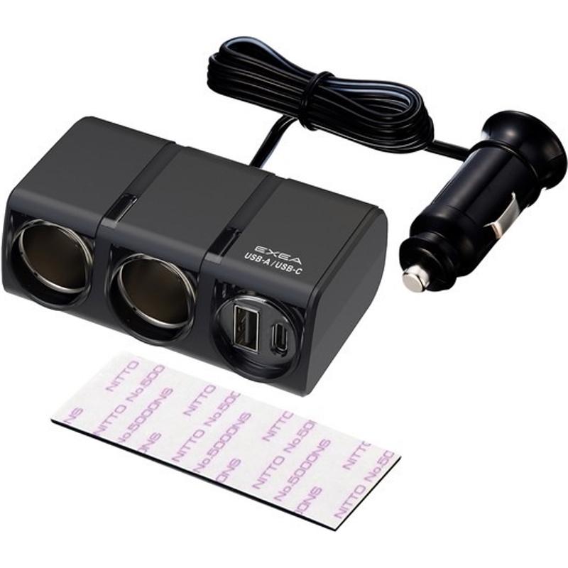 【ブランド】：EXEA(エクセア) 【メーカー】：星光産業 【サイズ】：H34xW87xD51 【定格】：電源電圧/DC12V　電流/6A以下(USBを含む) USB出力/DC5V3.0A(2ポート合計）10Aヒューズ(プラグ内蔵)コード長...