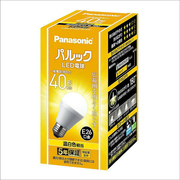 光色:温白色相当 口金:E26 演色性(Ra):80 周波数:50/60Hz共用 定格電圧:100V 定格入力電流:0.07A 全光束 (ランプ単体の明るさ):一般電球40形相当 485 lm 調光器対応:× 断熱材施工器具対応:× 密閉型...