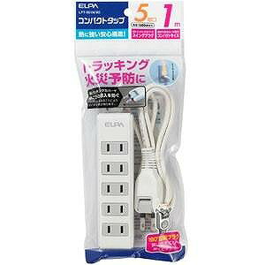 ■定格容量：AC125V 15A ■合計1500Wまで ■使用温度範囲：-10℃〜40℃ ■コード長：1.0m ■口数：5個口 ■屋内専用 ■カラー：ホワイト ※商品の改定等により、パッケージデザイン・内容等は予告なく変更される場合がござい...