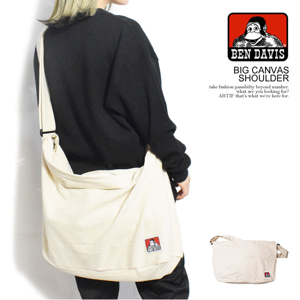 　商品説明 BEN DAVIS(ベンデイビス) トレンド感のある斜め掛け ビッグキャンバスショルダーバッグです。 ショルダー部分はアジャスタがついており、 長さ調節ができます。 A4サイズの収納が可能。 ■素材 : COTTON 100％ ...
