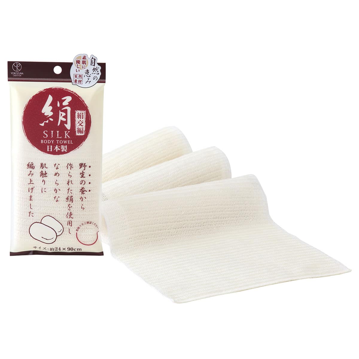 天然素材を100%使用し、野生の蚕から作られた絹を用いたボディタオルで、しっとりなめらかな肌触りが特徴です。■特徴・野生の蚕から作られた絹を使用し、しっとりなめらかな肌触りに編み上げました・綿57%、絹43%を使用した絹交編・シルクは人の肌...