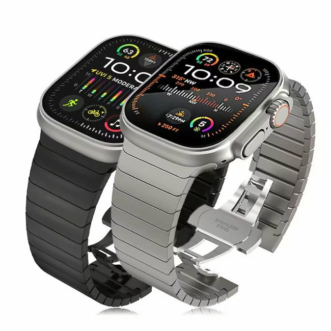 アップルウォッチ用ステンレススチールバンド 【商品特徴】 ◆高級感のあるステンレススチール製のバンドです。重量感があります。 ◆ダブルロックバックルを使用。誤タッチにより外れるのを防ぎます。 ◆アップルウォッチ本体にスライドするだけで簡単に...