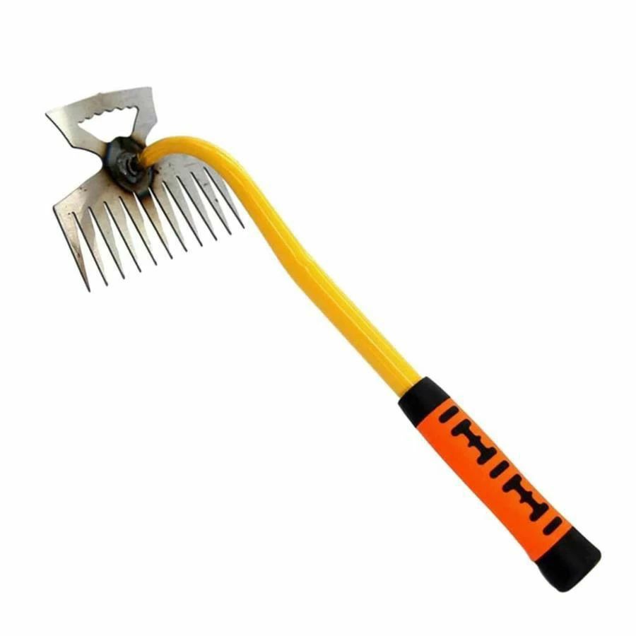【作業効率UP！】この除草ツールを使用すると、隅や狭いスペースから雑草を簡単に取り除くことができます。11本の鋭い歯を草の根にできるだけ近い土に差し込んで引っ張るだけです。農場であろうと小さな庭であろうと、この除草レーキは庭をきちんと整頓す...