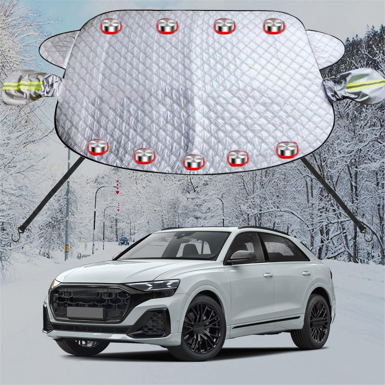 【適合車種】に適用アウディ?Q8/SQ8 フロントガラスカバー 。フロントガラス 凍結防止シート は寒い冬の時にフロントガラスの霜/雪/氷の積みを防ぐ、車をしっかり保護できます。【アップグレード 厚くする?五層構造】フロントガラス スノーカ...