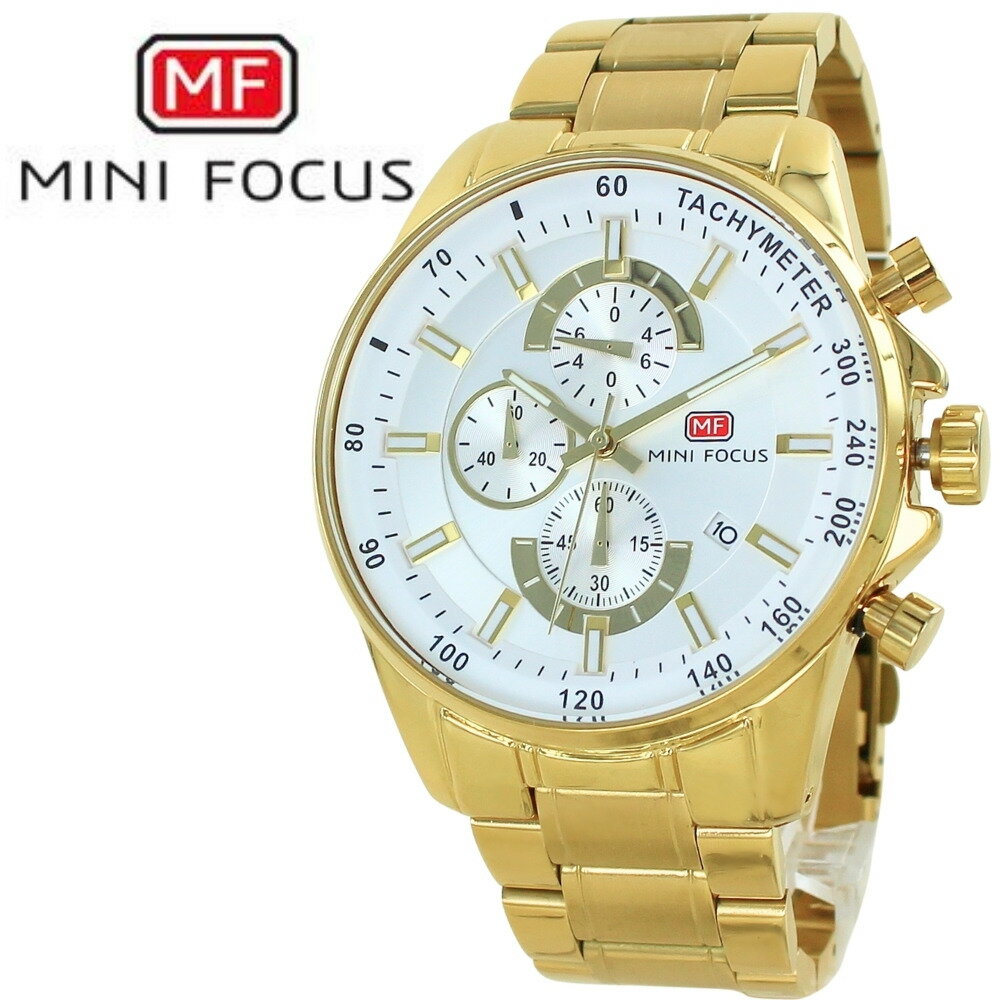 正規品 MINI FOCUS メンズ腕時計 クロノグラフ クォーツ 日付表示 ステンレスバンド かっこいい 腕時計 手表 メンズ ゴールド シルバー 高級感 おしゃれ ビジネス カジュアル 誕生日 プレゼント 男性 旦那 彼氏 ギフト 父の...