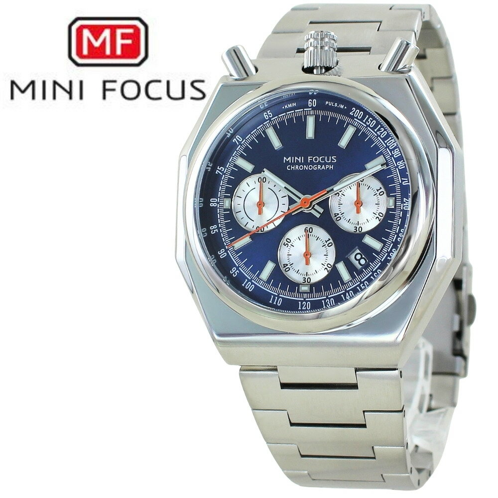 正規品 MINI FOCUS メンズ腕時計 ステンレスバンド かっこいい 腕時計 手表 メンズ クロノグラフ クォーツ シルバー ネイビーブルー 高級感 大人 おしゃれ ビジネス カジュアル 誕生日 プレゼント 男性 旦那 彼氏 ギフト 父...