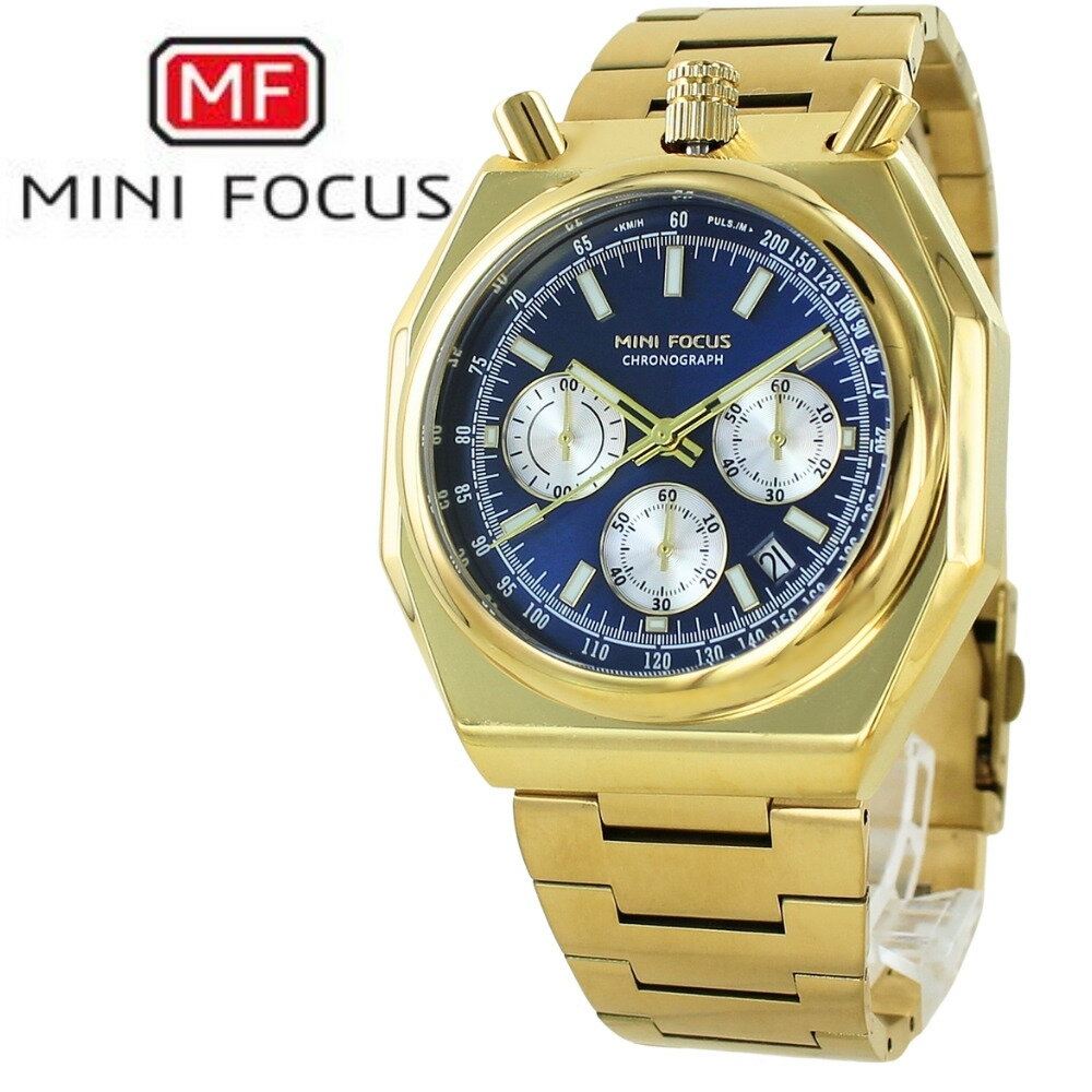 正規品 MINI FOCUS メンズ腕時計 ステンレスバンド かっこいい 腕時計 手表 メンズ クロノグラフ クォーツ ゴールド ネイビーブルー 高級感 大人 おしゃれ ビジネス カジュアル 誕生日 プレゼント 男性 旦那 彼氏 ギフト 父...