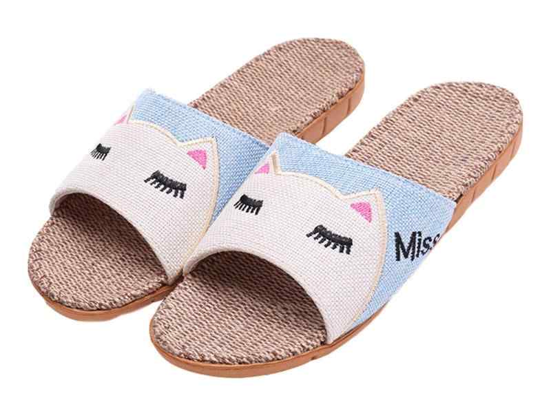 [SHPEROWW] 夏春 レディース 麻 スリッパ ルームシューズ 猫 可愛い 室内履き 静音で軽量 滑り止め 来客用メイン素材:麻麻で作るものは着る人に良い感じを与える。夏や春秋にも適用するものです。通気性が良く、水分の吸湿や発散性に優...