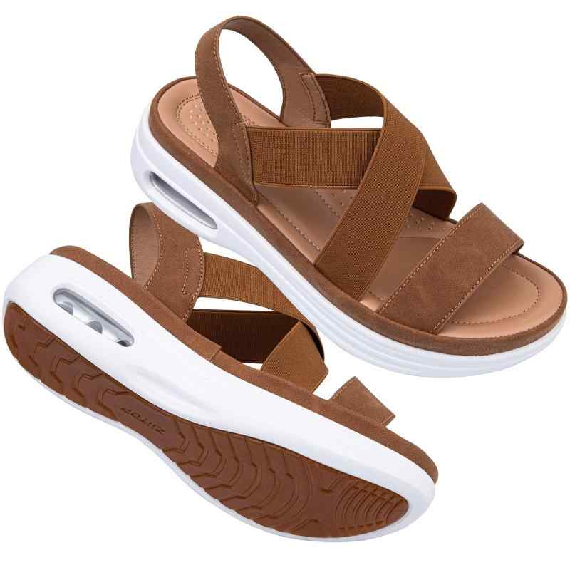 [Maxome] サンダル レディース 歩きやすい ゴムバンド 厚底 スポーツサンダル エアクッション クロスベルト 夏 疲れない 軽量 痛くない オフィスサンダル スリッポン ウォーキング ウェッジ