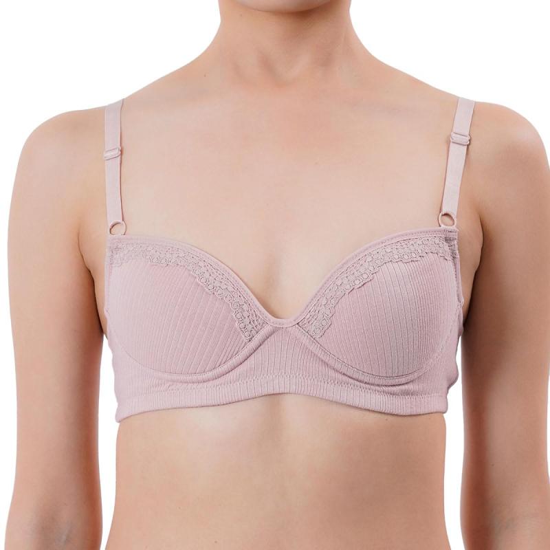 [フクスケ] kiahada(キハダ) 無地 一部レース リブ 1枚組 ブラジャー オーガニックコットン100％ 福助 レディース 75-3041無地 一部レース リブオーガニックコットン100％ノンワイヤー