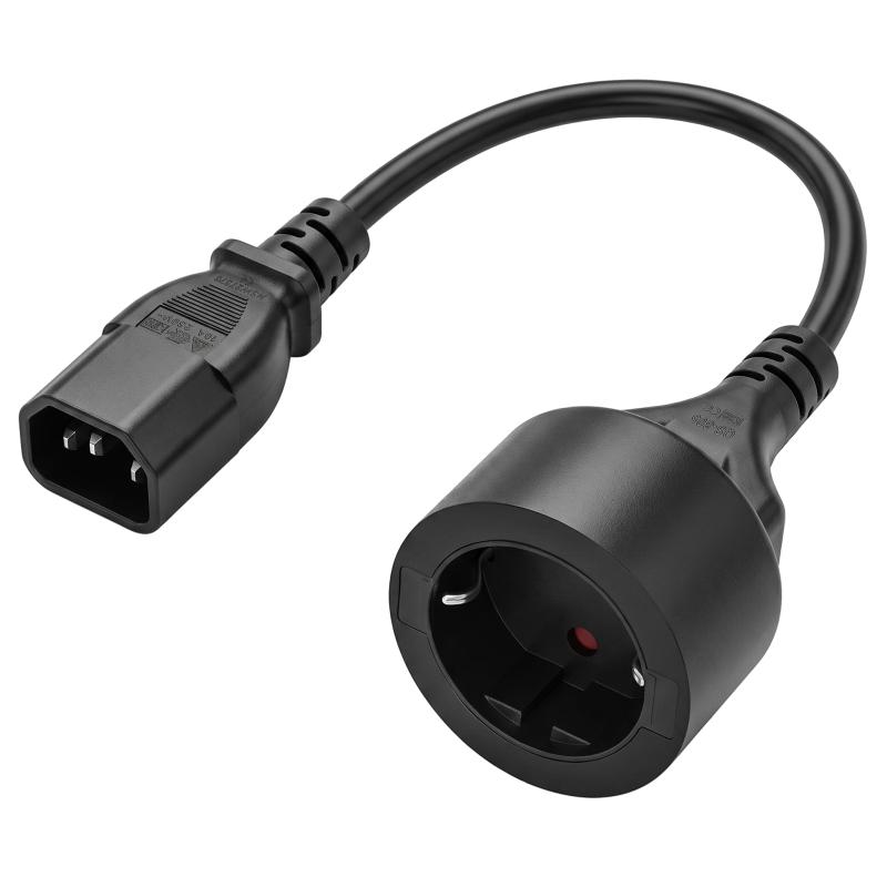 DRRI IEC C14 オスプラグ - CEE 7/7 ヨーロッパメス Schuko ソケット 延長ショートリードケーブル UPS PDU用IEC 320 C14 3ピンオス-CEE 7/7 ヨーロッパ3ピンメスアダプターケーブル。コード...