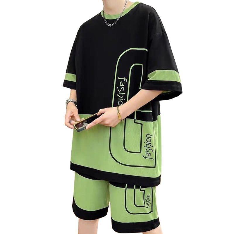[FJLTDCP] 夏服 メンズ Tシャツ 半袖 上下 セット 大きいサイズ ゆったり おしゃれ ジャージ 上下 スウェット 服 トップス ハーフパンツ ショート パンツ アップ 無地 快適 スポーツ部屋着ゆっ