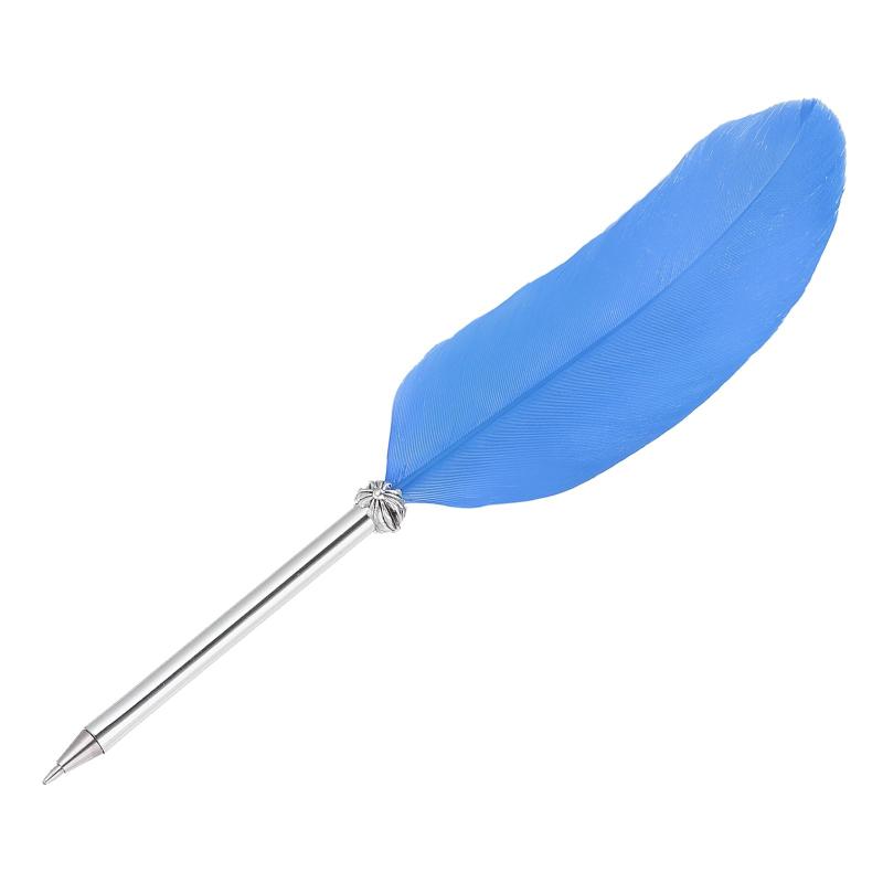 PATIKIL 21cm/8" フェザーボールペン 1本 インク付きビンテージ羽ペン 書道 署名 ウェディングギフトに最適 スカイブルー仕様：カラー：スカイブルー；ペン先素材：銅；フェザー素材：ガチョウの羽；全体サイズ：21cm/...