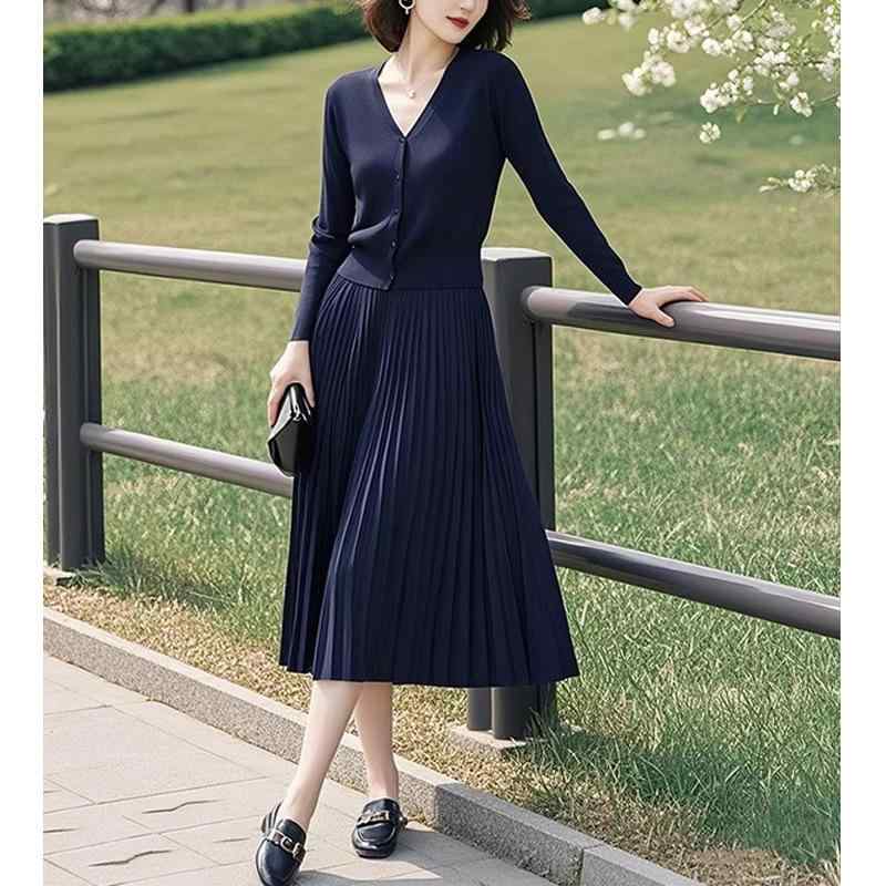 ・カテゴリ: スカートセット・スタイル: 韓国風・主な素材: ポリエステル50%以上、 アクリル30%未満・袖丈: 長袖・柄: 無地・カラー展開: ネイビー・サイズ展開: S、M、L、XL、2XL・スカート丈: ミドル丈・袖タイプ: 標準袖...