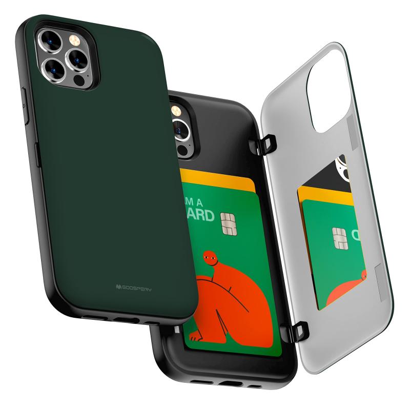 Goospery iPhone 12, iPhone 12 Pro (6.1 inches) ケース 背面 カード 収納 マグネット式 バンパー カバー IP12P-MDB【カード収納】 カード入れの部分は曲線に従った設計になっており、2枚...