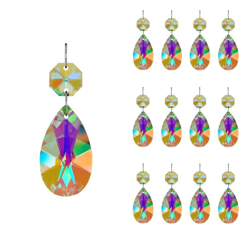 12pcs 38mm Crystal Chandelier Prisms Parts with Glass Octagon Beads for Chandeliers, Wedding Party, Christmas Decoration.