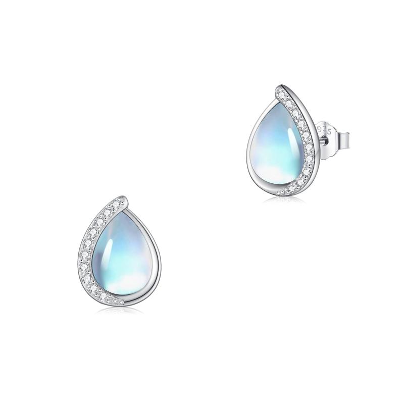 StoryMidir ムーンストーン ピアス レディース 金属アレルギー対応 シルバー925 スタッドピアス 猫 犬 肉球 足跡 雫 月 若葉 種 花 カニ カエル 月 星 動物 音符 ハート 人気 ガール 可愛いピアス