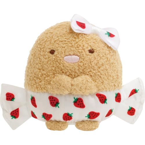 てのりぬいぐるみてのりぬいぐるみ とんかつ/-/MO94201・サイズ約60×50×50mm・素材ポリエステルサクマいちごみるくキャンディのいちご柄衣装を着たすみっコぐらしコレクションのてのりぬいぐるみ