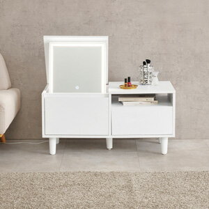 ロードレッサー 幅80 LEDライト付き MD-5842 LEDライト付き ドレッサーテーブル 幅80 天板を閉じればテーブルとして使えるドレッサー。LEDライト付きで快適にメイクできます！引き出し2杯と、オープン収納で、コスメからドライヤ...