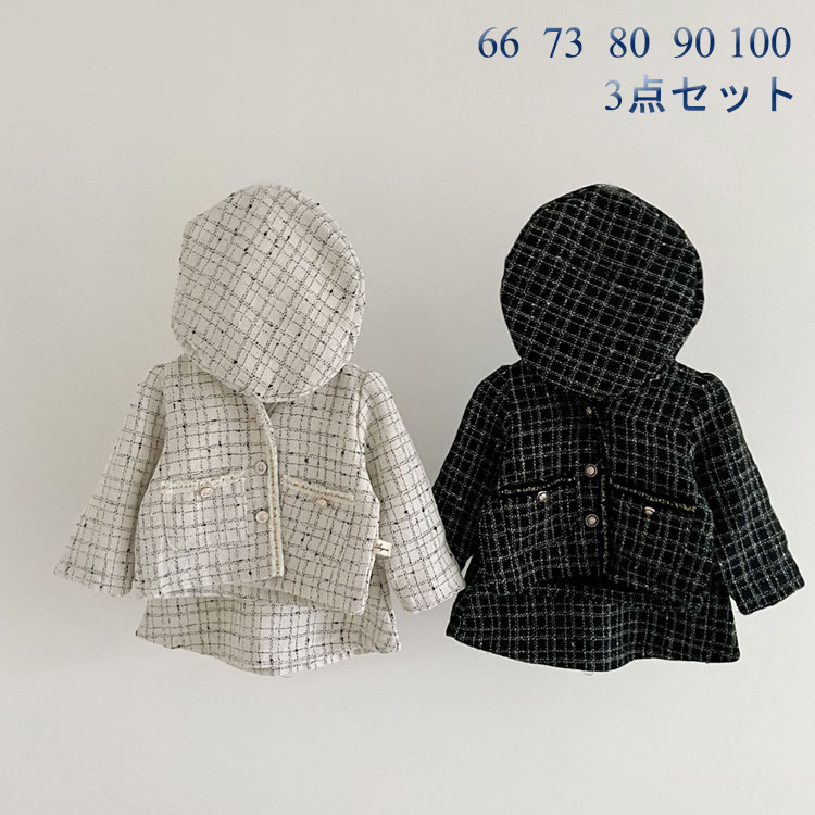商品詳細商品内容　ジャケット/スカート生地　コットン95％サイズ66cm 身長62-66cm 体重6.5-7.5キロ73cm 身長70-78cm 体重8-9.5キロ80cm 身長78-85cm 体重9.5-11キロ90cm 身長85-90c...