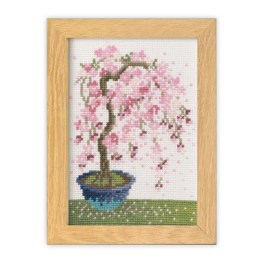 【商品画像について】お使いのモニタや環境により、実物と色が違って見えることがあります。ご了承ください。クロスステッチキット 12ヶ月の盆栽・3月 枝垂れ桜 フレーム付一足早い春を感じる仕様■額外径：約縦20cmx横15cm、額内径：約縦16...