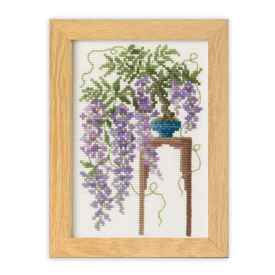 【商品画像について】お使いのモニタや環境により、実物と色が違って見えることがあります。ご了承ください。クロスステッチキット 12ヶ月の盆栽・4月 藤 フレーム付和モダンな刺繍仕様■額外径：約縦20cmx横15cm、額内径：約縦16.6cmx...