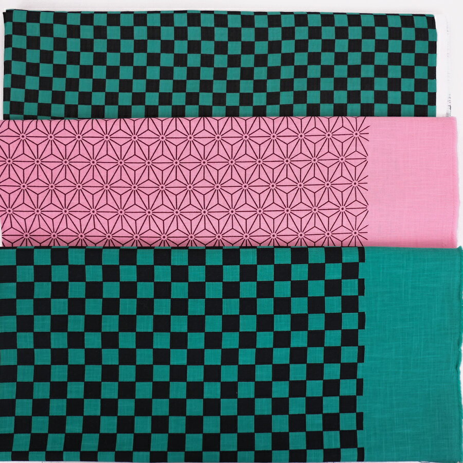 【商品画像について】お使いのモニタや環境により、実物と色が違って見えることがあります。ご了承ください。市松＆麻の葉 和柄生地 2mセット（ダブルガーゼ＆モーリー）鬼滅の刃ファンに仕様■綿100% ■約110cm幅 ■3点合計長さ2m商品詳細...