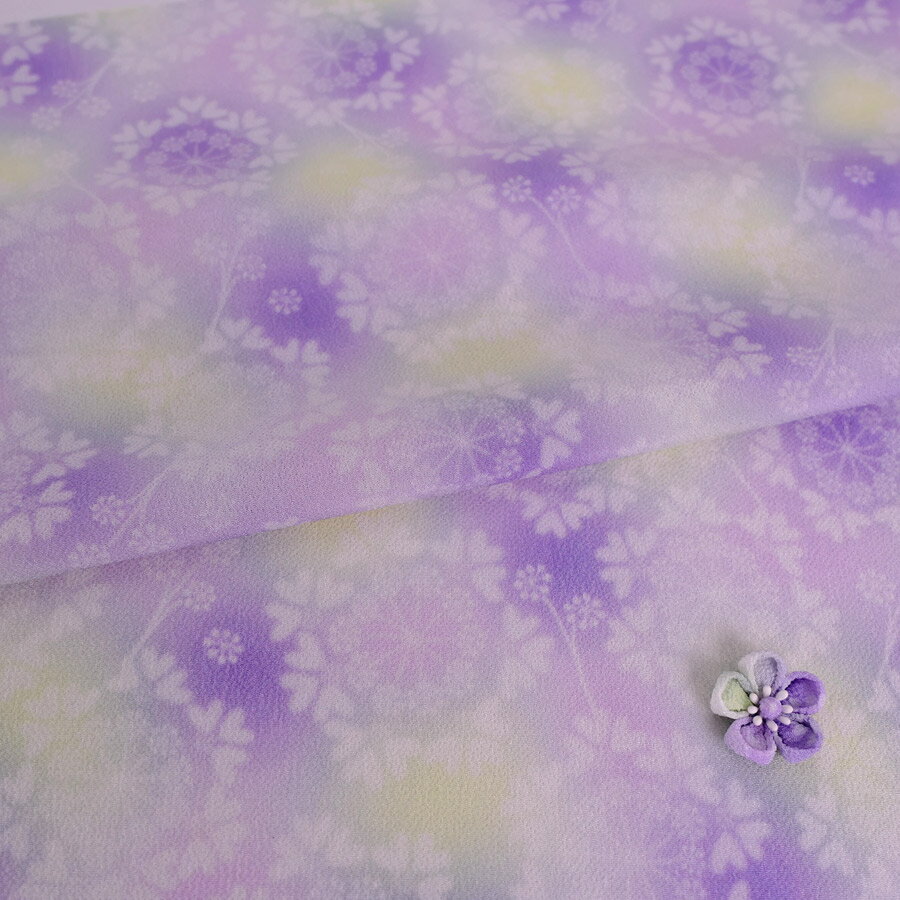 【商品画像について】お使いのモニタや環境により、実物と色が違って見えることがあります。ご了承ください。つゆつき・一越ちりめん オルレアレースぼかし(紫霄/ししょう)つまみ細工に・独創的な色合わせ つゆつき・一越ちりめん オルレアレースぼかし...