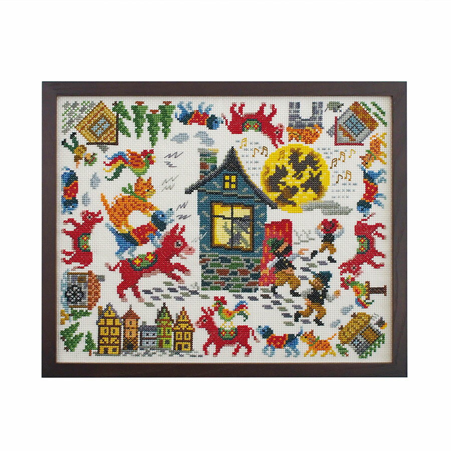 【商品画像について】お使いのモニタや環境により、実物と色が違って見えることがあります。ご了承ください。クロスステッチキット Nostalgic Story ブレーメンの音楽隊刺繍で表現する童話仕様■額外径：約縦25.9cm×横32cm、額内...