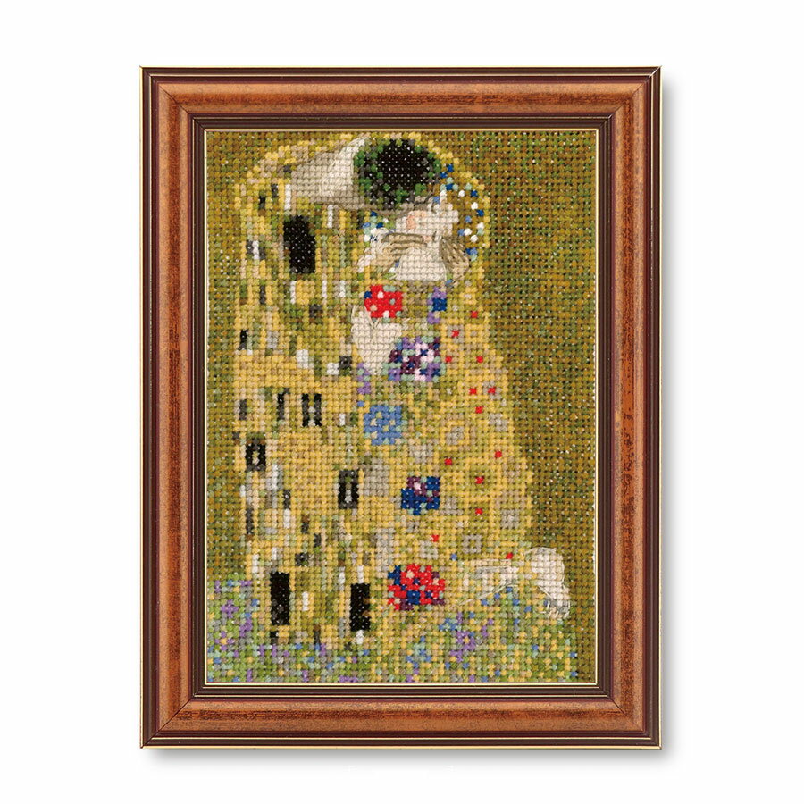 【商品画像について】お使いのモニタや環境により、実物と色が違って見えることがあります。ご了承ください。クロスステッチキット「接吻」クリムト作 ミニフレーム付き名画を身近に仕様■額外径 : 約縦20.8cm×15.8cm、額内径 : 約縦16...