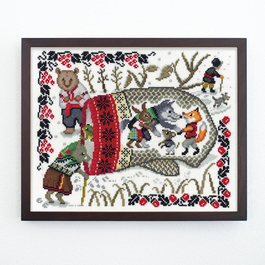 【商品画像について】お使いのモニタや環境により、実物と色が違って見えることがあります。ご了承ください。クロスステッチキット Nostalgic Story てぶくろ子供部屋のインテリアにも仕様■額外径：約縦25.9cm×横32cm、額内径：...