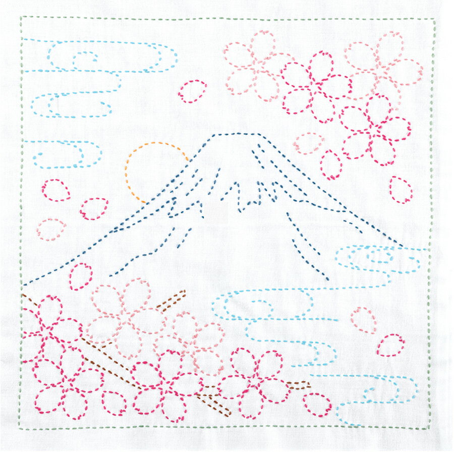 【商品画像について】お使いのモニタや環境により、実物と色が違って見えることがあります。ご了承ください。刺し子キット 花ふきん 富士と桜(白)図案付きで簡単！仕様■できあがりサイズ：約 縦34cm×横34cm商品詳細初心者や海外の方にもおすす...