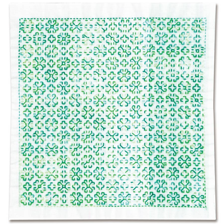 刺子の一種・一目刺しで作るふきんのキット図面にそって縦・横・斜めに縫うだけで伝統柄の花ふきんの出来上がり(^^) このマーガレット柄はボカシの糸がきれいに花柄を浮かび上がらせます。図案プリント済み。はじめての方でもかんたんに一目刺しが楽しめ...
