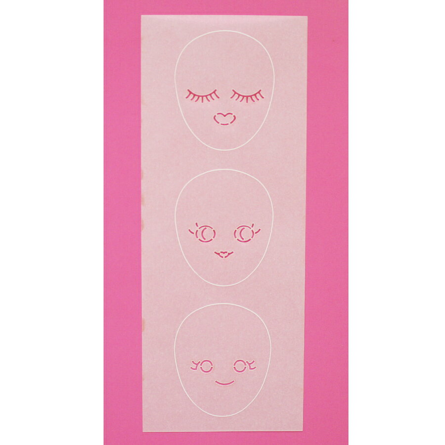 ドールチャーム制作の際に便利なフェイスシート。ペンでなぞったり、刺繍のガイドに使って、お顔を描くことができます。フリーハンドで描くのは難しいので、これを活用してかわいい表情を描いてあげてください。お顔の種類は3タイプ。表情が違うのでお好みに...