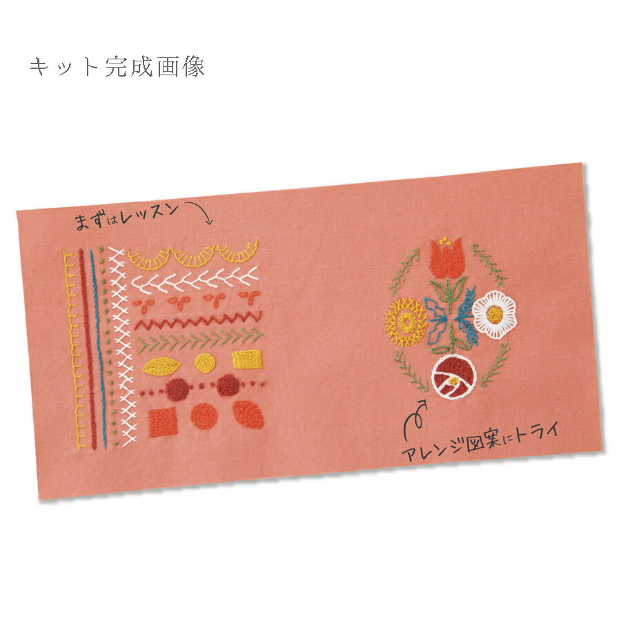 ステッチの基礎が身につく！フランス刺しゅうのレッスンクロスキットです。レベルに応じてステップアップできる3タイプをご用意。どのレベルのキットでも基礎は習得できるので、フランス刺しゅうに興味のある方にオススメです。図案は布にプリント済み刺しゅ...