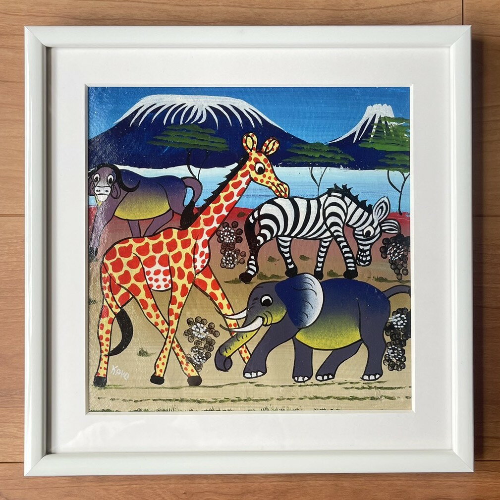 ティンガティンガアート フレーム付き 原画20cm×20cm T-1 タンザニアの動物アートのティンがティンガ絵画です。額付きですぐに飾れます。 こちらは、ティンガティンガアートの原画20cm×20cmを白のフレームに入れた壁掛けタイプです...