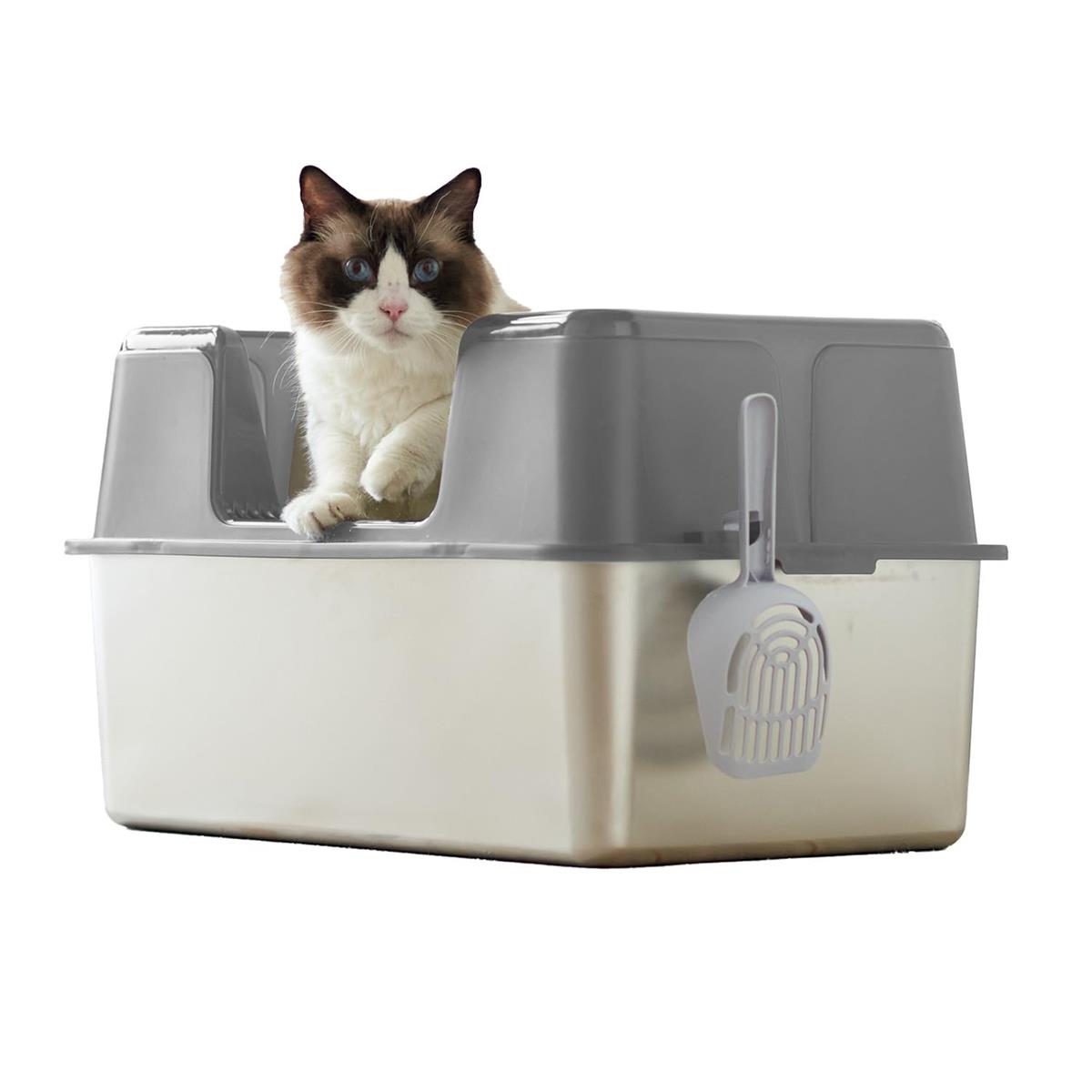 サイズ：L ハイタイプ(ハーフカバー)◆商品名：【OFT】 ステンキャットトイレ L ハイタイプ グレー ステンレス 猫トイレ 清潔 シンプル 丈夫 飛び散り防止 飛散 サイズ(約):幅60cm×奥40cm×高35.5cm✅POINT 01...