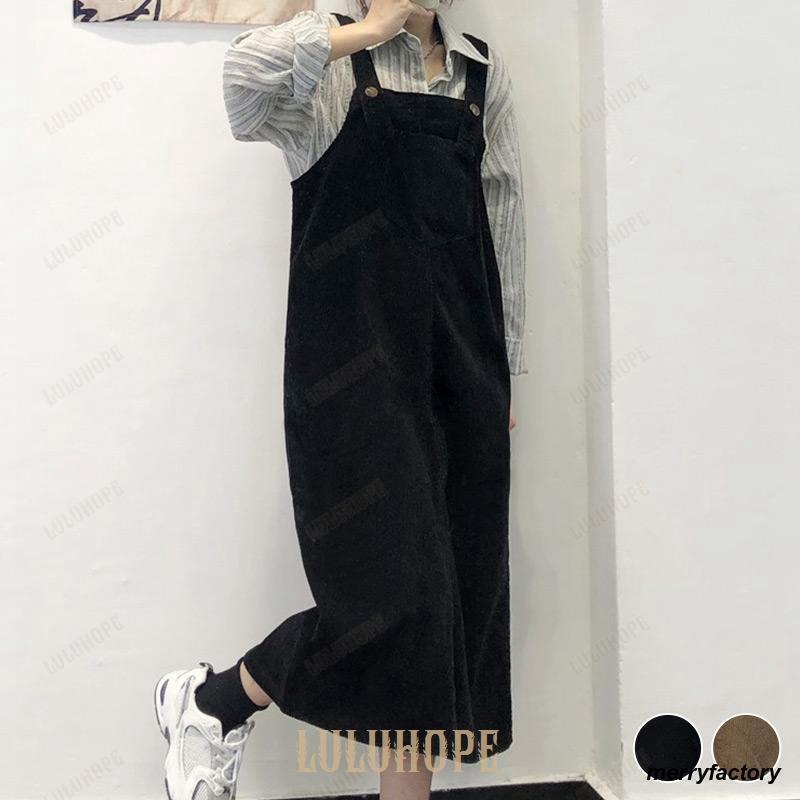 あすつく バックスリット ゆったり オールインワン ミモレ丈 肩 ボタン 2段階 ポケット 定番 ベーシック カジュアル ナチュラル レトロ■セット内容?1点?ジャンパースカート ＼大人カジュアルな／ジャンパースカートコーデュロイ生地であた...