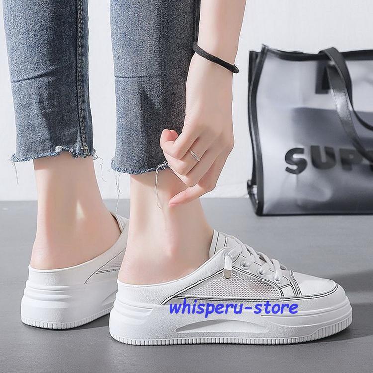 スニーカー 厚底 レディース シューズ 靴 かかとなし ホワイト メッシュ 通気 履きやすい 歩きやすい[素材]アッパー：合成皮革アウトソール：TPR再生ソール[原産国] 中国※靴箱について靴箱は、お届け迄の配送の過程で汚れや破損のあるもの...