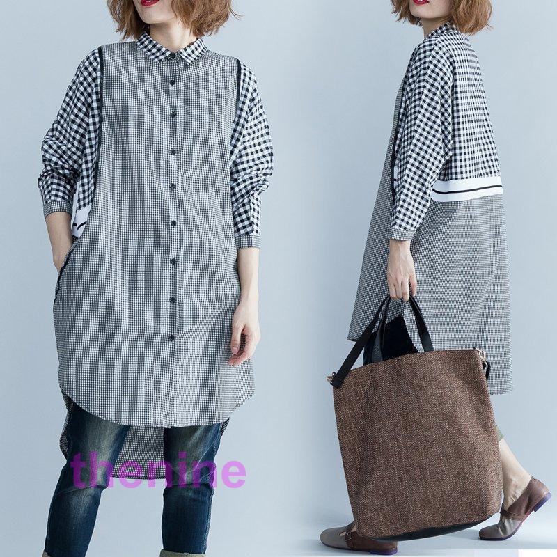 ワンピース　レディース　チュニックワンピ　ミニ丈 トップス ロングシャツ　長袖ワンピース　シャツワンピース　ゆったり　体型カバー　森ガール 秋ワンピース　膝上　大きいサイズ　着痩せ　30代　40代　50代　60代　お洒落　おしゃれ　オシャレ...