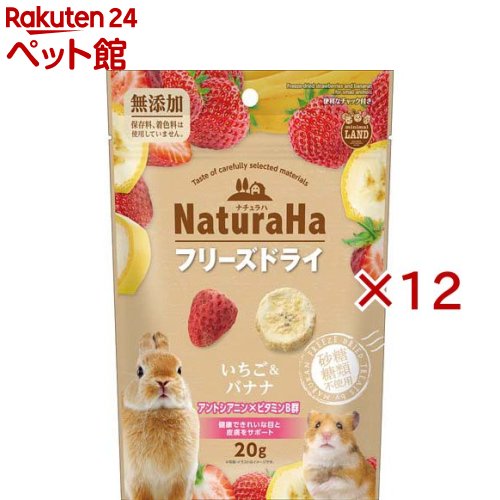お店TOP＞小動物・鳥・は虫類・昆虫＞小動物のおやつ＞ナチュラハ フリーズドライ いちご＆バナナ (20g×12セット)【ナチュラハ フリーズドライ いちご＆バナナの商品詳細】●砂糖をはじめとする糖類を一切使用せず、素材そのままの風味と栄養...