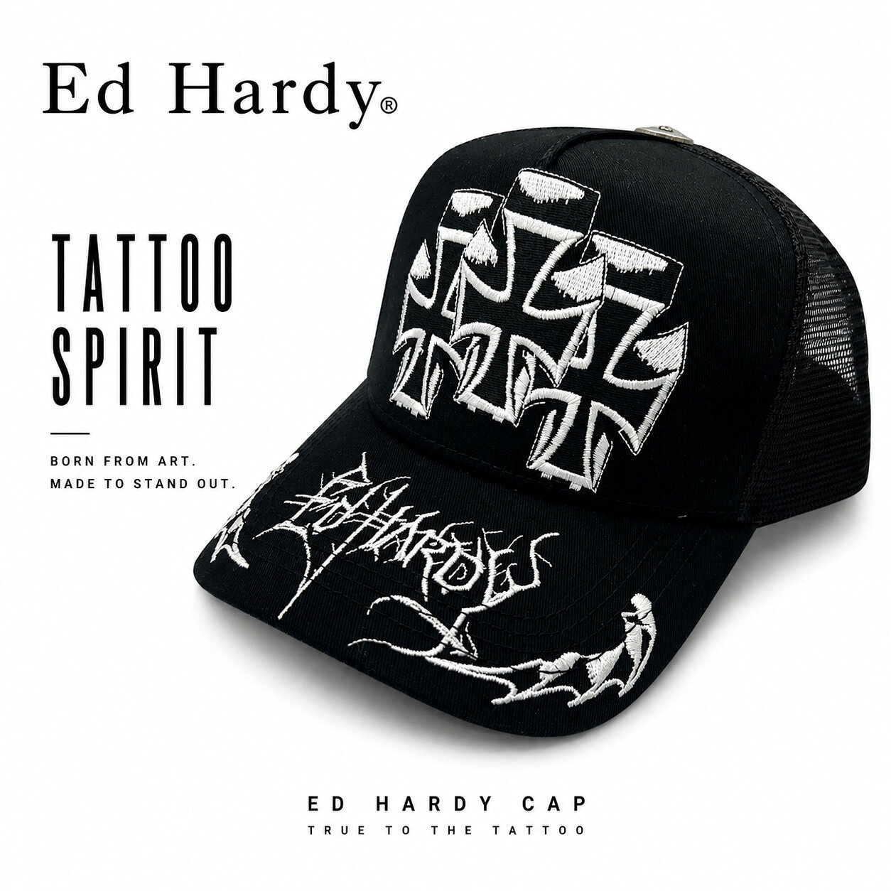 Ed Hardy 最新作 CROSSES アメリカ直輸入。大人の存在感を放つメッシュキャップ。 最新Ed Hardyを、ブランドファンへ。 Ed Hardy（エドハーディー）らしいアート性と、現代的なストリート感を兼ね備えた最新作キャップ。...