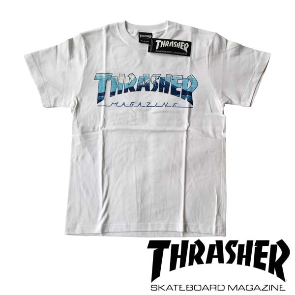 ■Information スラッシャー THRASHER メンズ ロゴ Tシャツ FUJI LOGO ホワイト ブルー スカイ 半袖 tee T-SHIRTS カットソー トップス 男性用 スケーター インポート ストリート スタイル ブラ...