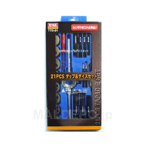　trad TRAD タップ&ダイスセット TTD-21 21PCtrad TRAD タップ&ダイスセット TTD-21 21PC21PCSタップ&ダイスセット!ねじ切り加工の必需品!!【セット内容】●18PCSタップ&ダイス(M3×0.5...