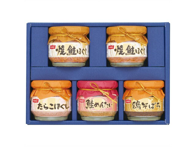 ご飯によく合う4種の瓶詰のセットです。箱サイズ：23.9×7.4×16.9cm・現品サイズ・内容：焼鮭ほぐし2瓶・たらこほぐし・鮭めんたい・鶏そぼろ各1瓶・各50g・重量：1200g製造生産地：日本製賞味期間：製造日より常温約720日三温度...