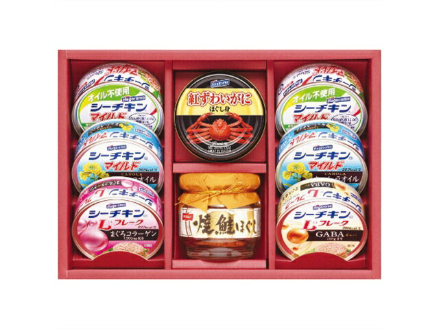 食卓が華やぐサラダやオードブル。そんなにぎやかな食シーンにかかせない、海の幸を詰合せました。箱サイズ：26.5×7.5×19cm・現品サイズ・内容：シーチキンマイルドキャノーラオイル・オイル不使用シーチキンマイルド各2缶・シーチキンLフレー...